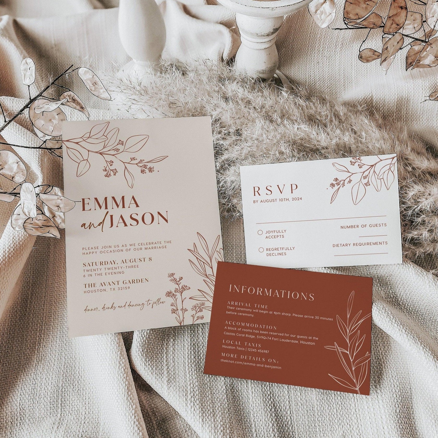 Boho Floral Wedding Invitation Suite – LovelyTemplatesCo