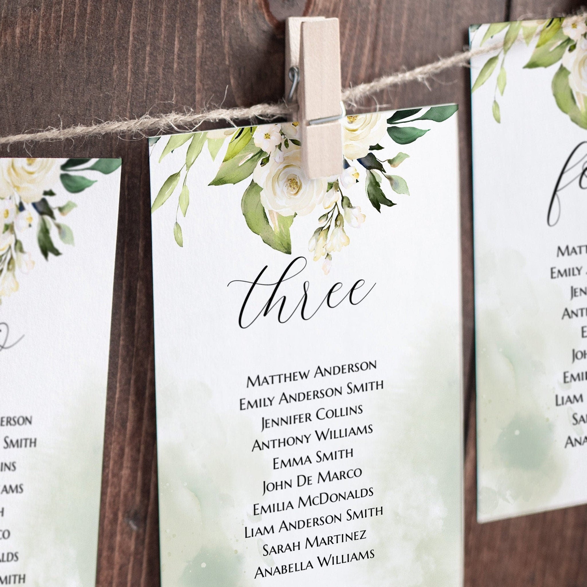 Seating chart cards, Greenery seating chart, Table seating cards, Seat ...