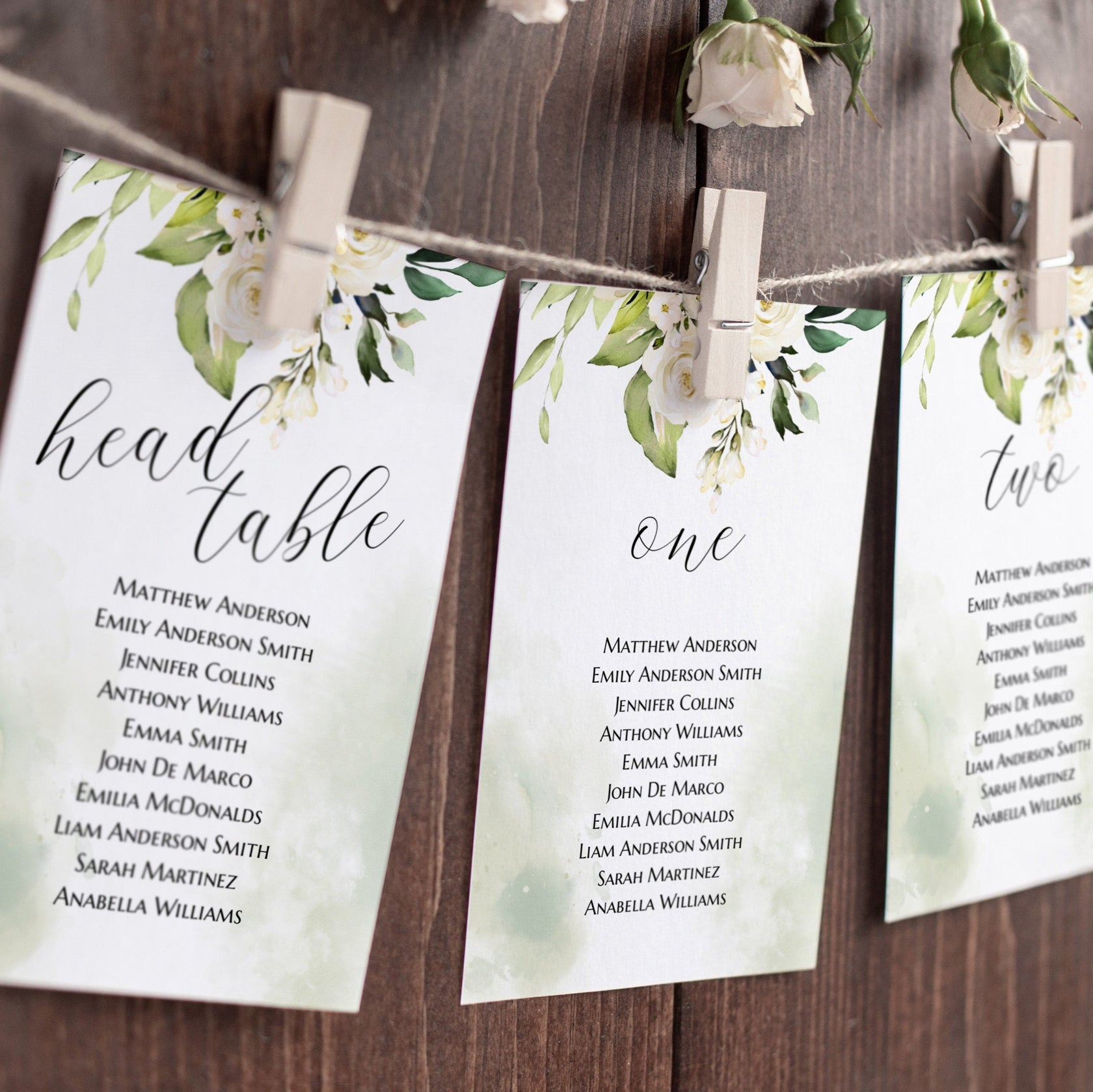 Seating chart cards, Greenery seating chart, Table seating cards, Seat ...